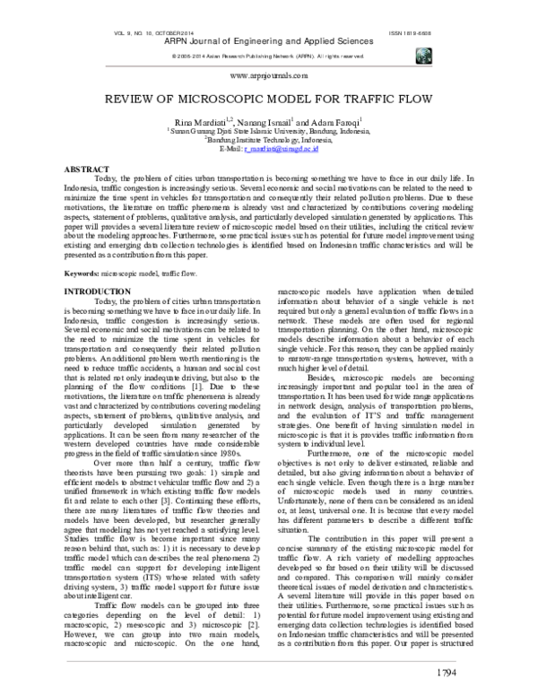 (PDF) Review of Microscopic Model for Traffic Flow