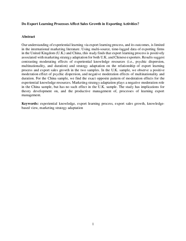 (PDF) Export Learning Processes and Sales Growth