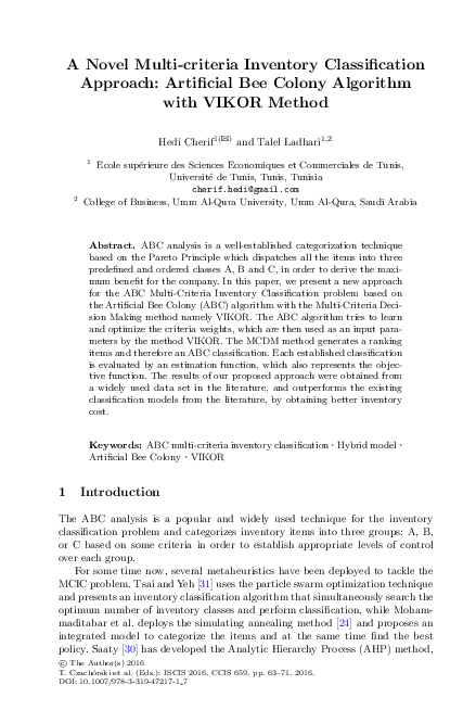 (PDF) A Novel Multi-criteria Inventory Classification Approach: Artificial Bee Colony Algorithm ...