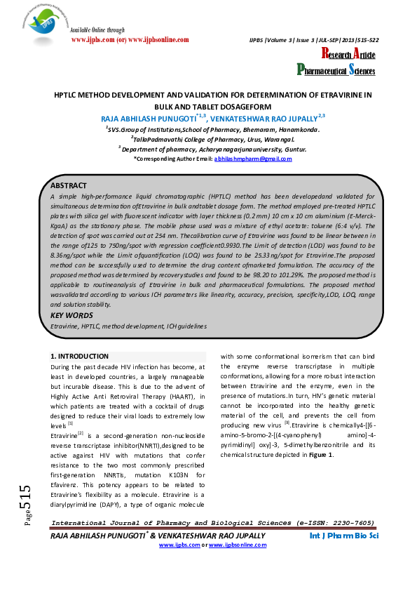 (PDF) HPTLC Method Development and Validation for Determination of ...