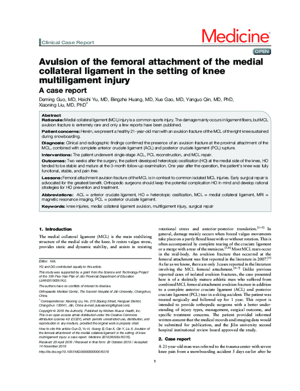 (PDF) Avulsion of the femoral attachment of the medial collateral ...