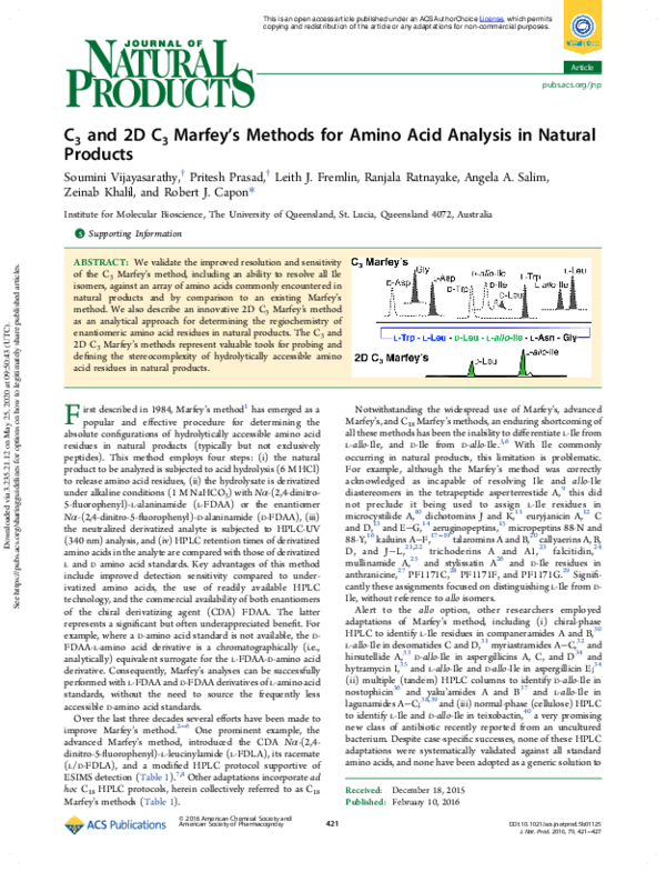 (PDF) C3 and 2D C3 Marfey's Methods for Amino Acid Analysis in Natural ...