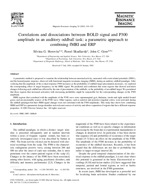 (PDF) Correlations and dissociations between BOLD signal and P300 ...