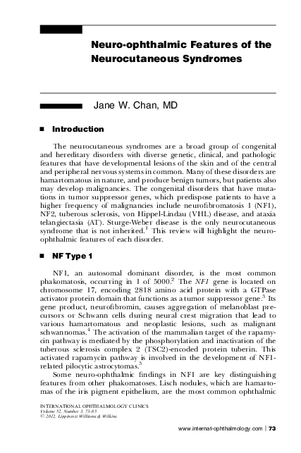 (PDF) Neuro-ophthalmic Features of the Neurocutaneous Syndromes