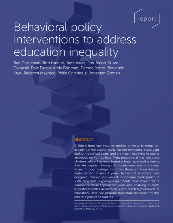 (PDF) Behavioral policy interventions to address education inequality