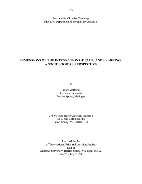 (PDF) Dimensions of the Integration of Faith and Learning: A ...