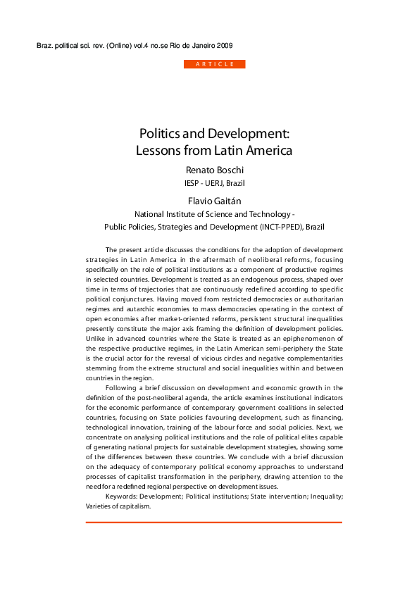 (PDF) Politics and Development: Lessons from Latin America
