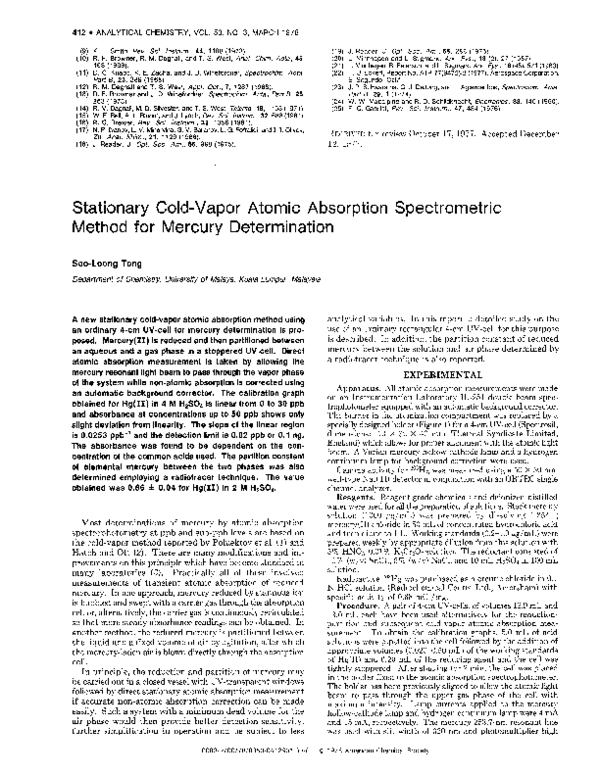 Pdf Stationary Cold Vapor Atomic Absorption Spectrometric Method For Mercury Determination