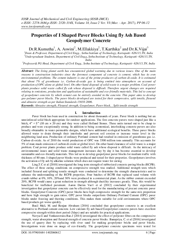 (PDF) Properties of I Shaped Paver Blocks Using fly Ash Based ...