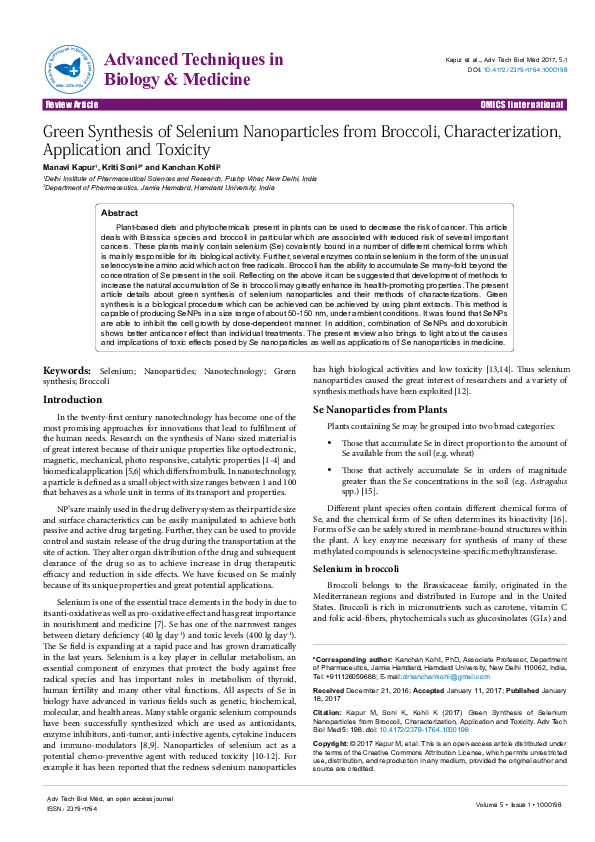 (PDF) Green Synthesis of Selenium Nanoparticles from Broccoli ...
