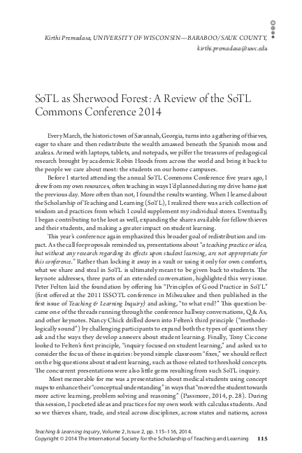 (PDF) SoTL as Sherwood Forest: A Review of the SoTL Commons Conference 2014