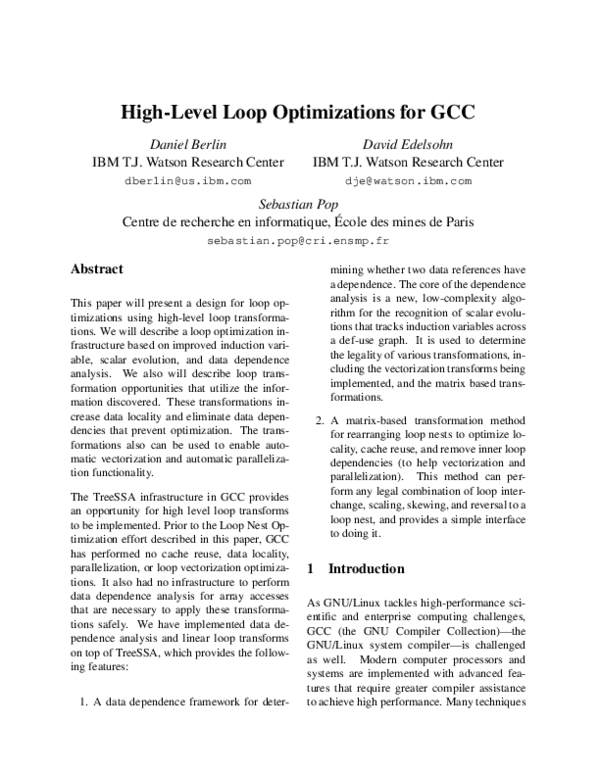 Pdf High Level Loop Optimizations For Gcc