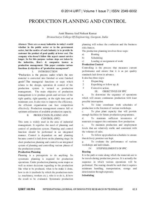(PDF) Production Planning and Control