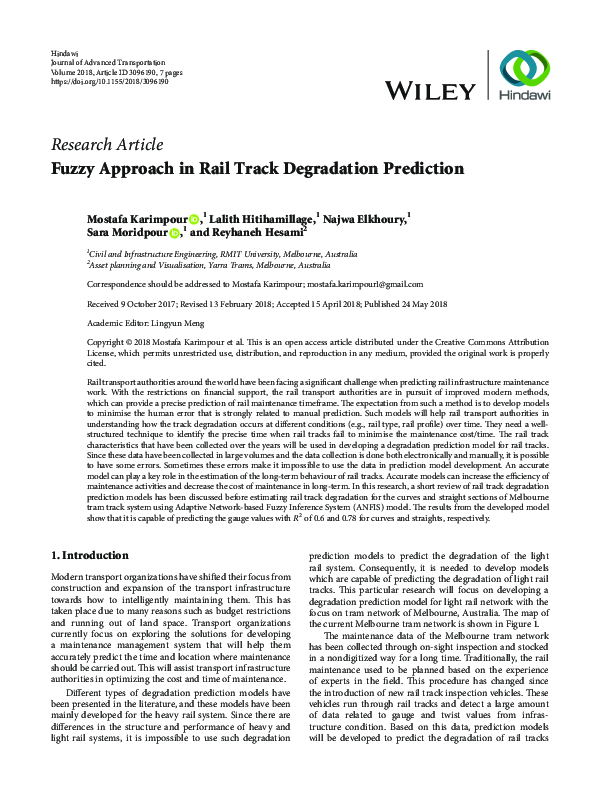(PDF) Fuzzy Approach in Rail Track Degradation Prediction
