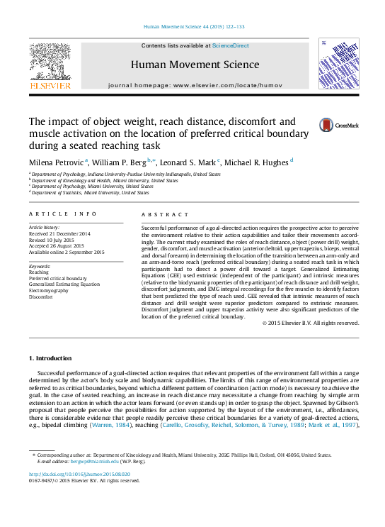 (PDF) The impact of object weight, reach distance, discomfort and ...