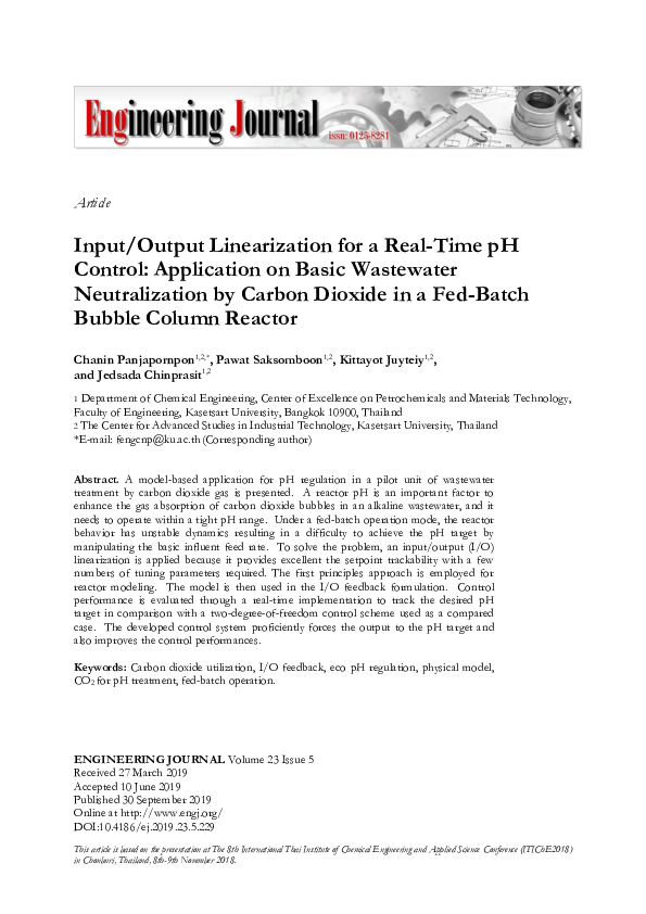 (PDF) Input/Output Linearization for a Real-Time pH Control: Application on Basic Wastewater ...