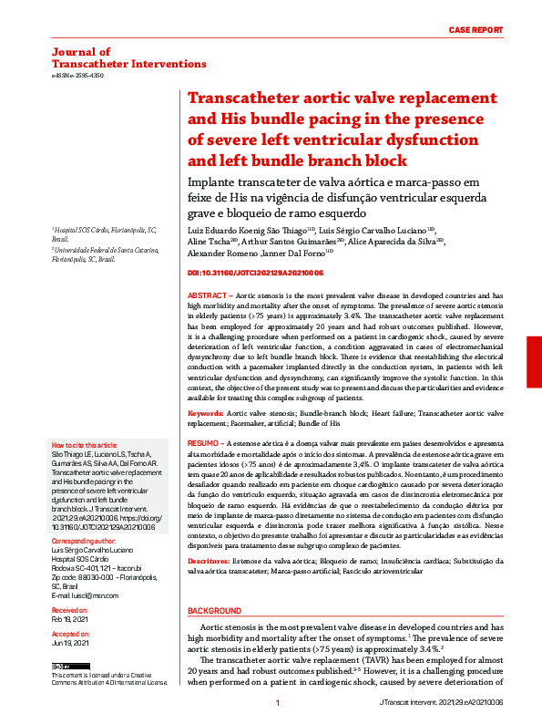 (PDF) Transcatheter aortic valve replacement and His bundle pacing in ...