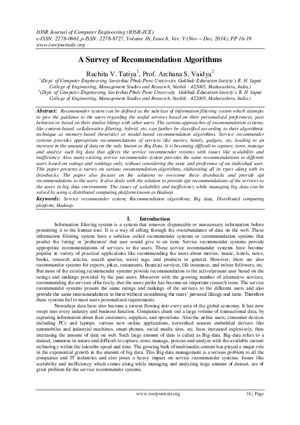 (PDF) A Survey of Recommendation Algorithms