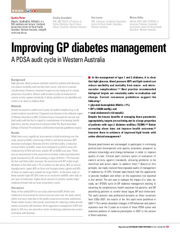 (PDF) Improving GP diabetes management - A PDSA audit cycle in Western ...