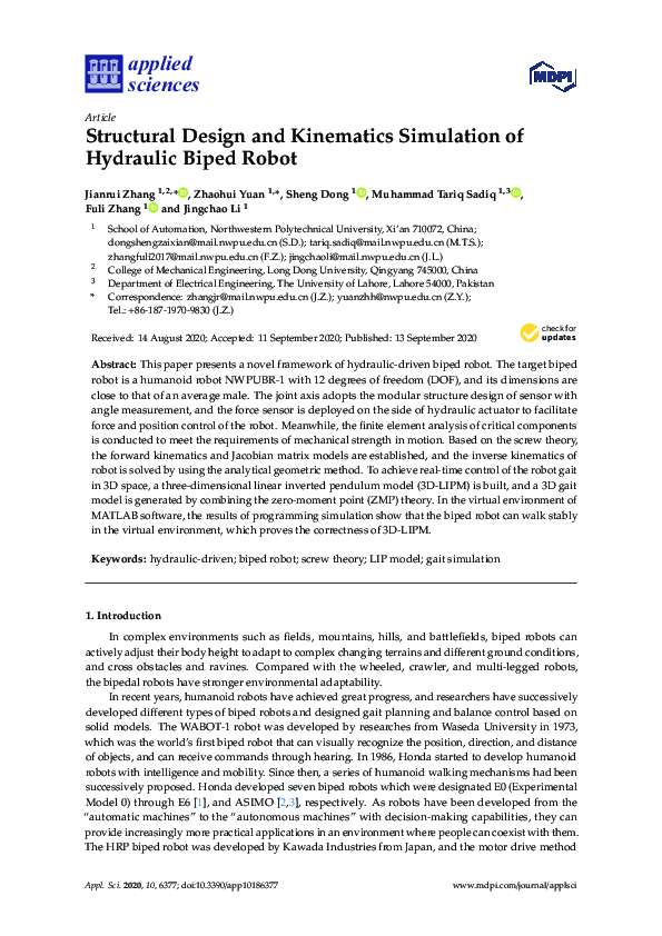 (PDF) Structural Design and Kinematics Simulation of Hydraulic Biped Robot (PDF) Structural Design and Kinematics Simulation of Hydraulic Biped Robot