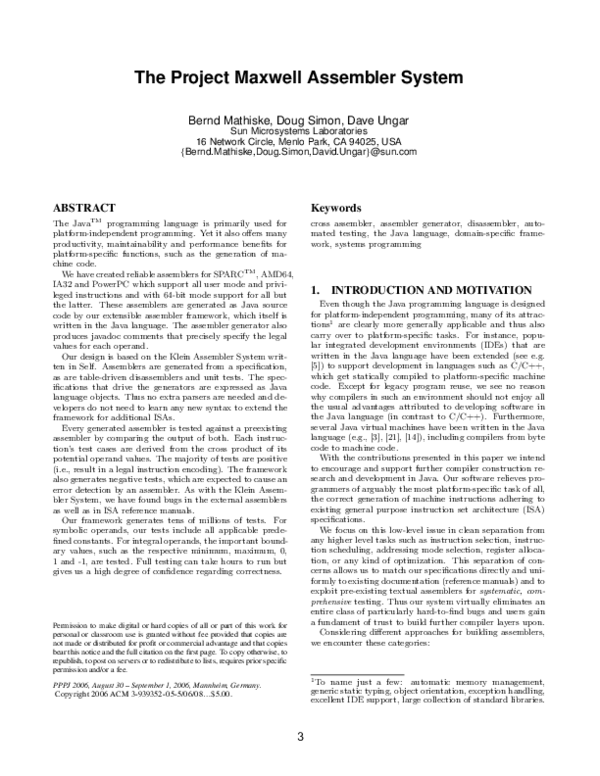 (PDF) The project maxwell assembler system | David Ungar - Academia.edu