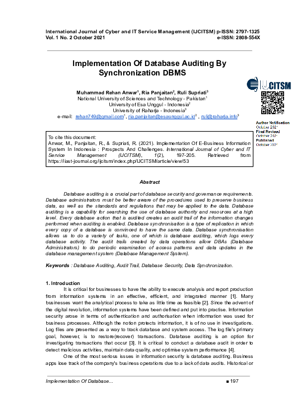 Pdf Implementation Of Database Auditing By Synchronization Dbms