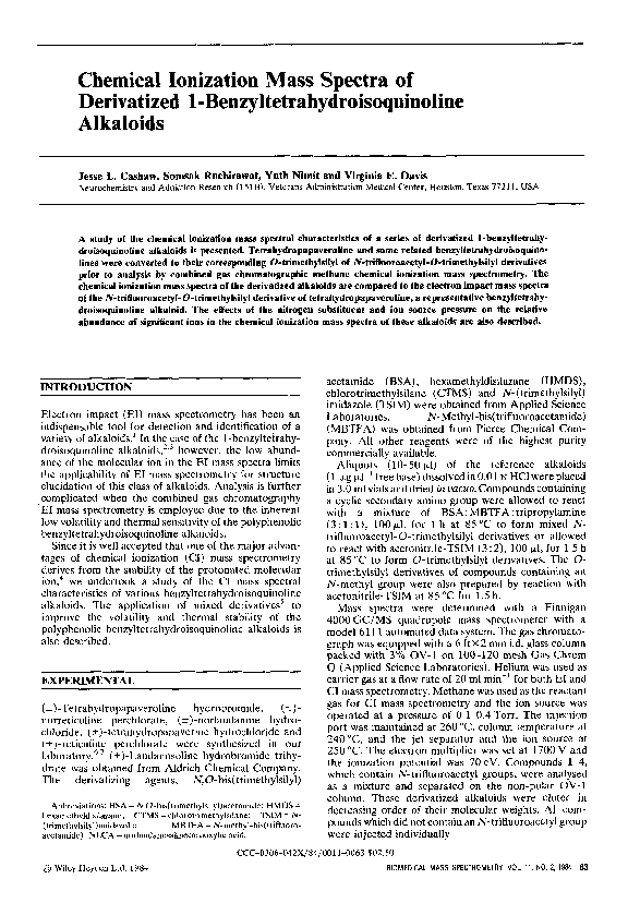 (PDF) Chemical ionization mass spectra of derivatized 1 ...