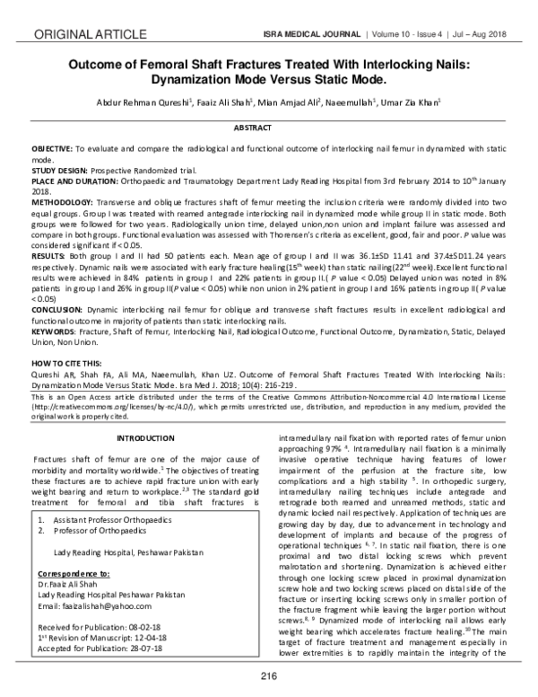(PDF) Outcome of Femoral Shaft Fractures Treated With Interlocking ...