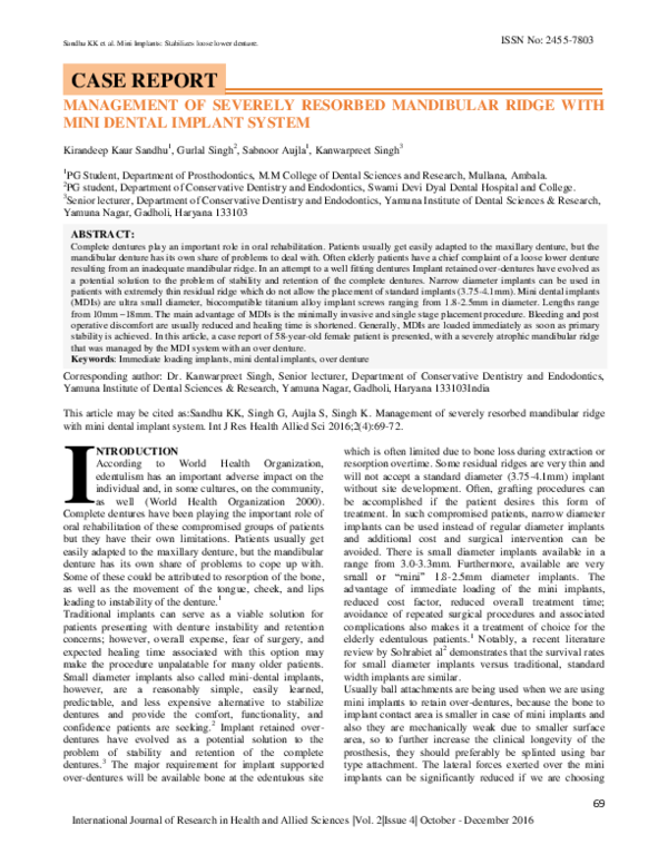 (PDF) Management of Severely Resorbed Mandibular Ridge with Mini Dental ...