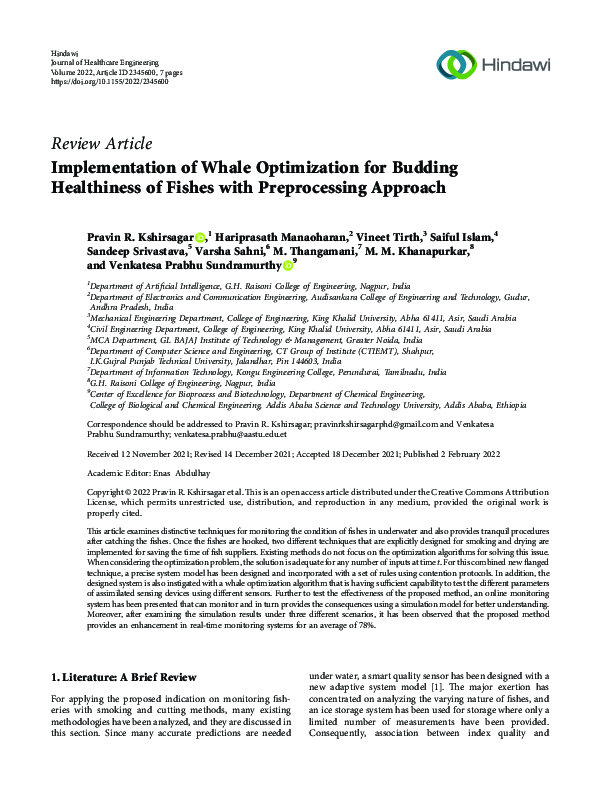 (PDF) Implementation of Whale Optimization for Budding Healthiness of ...