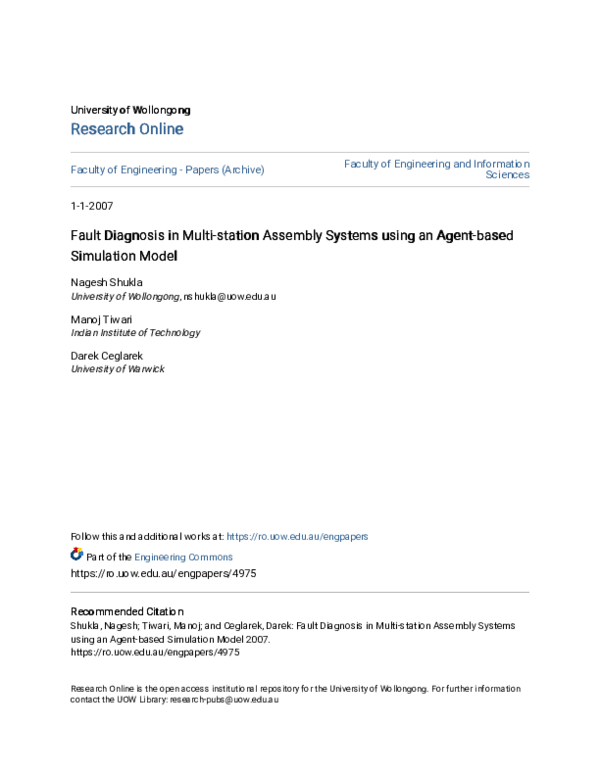 Pdf Fault Diagnosis In Multi Station Assembly Systems Using An Agent Based Simulation Model