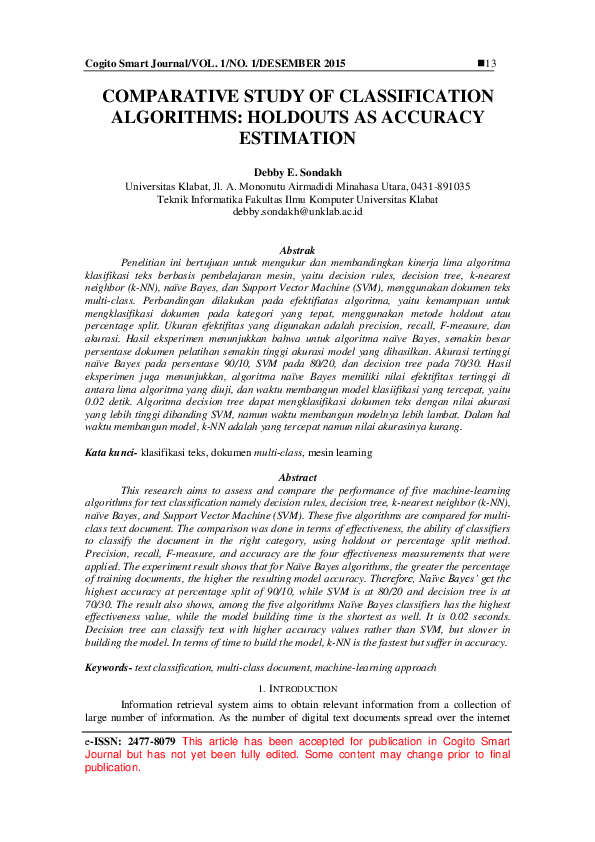 (PDF) Comparative Study of Classification Algorithms: Holdouts as ...