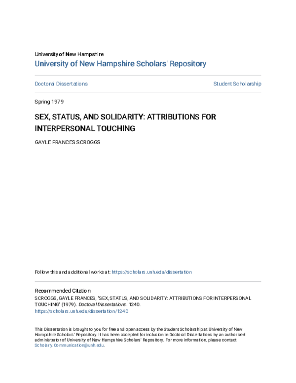 Pdf Sex Status And Solidarity Attributions For Interpersonal Touching