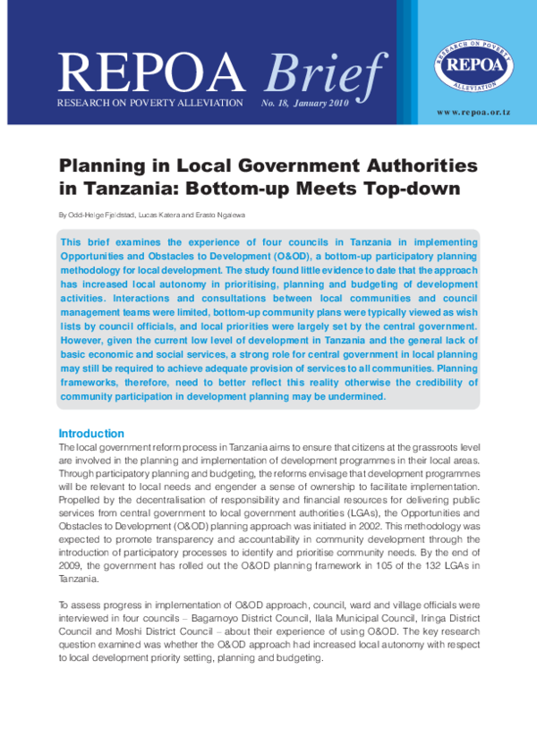 (PDF) www.repoa.or.tz Planning in Local Government Authorities in ...