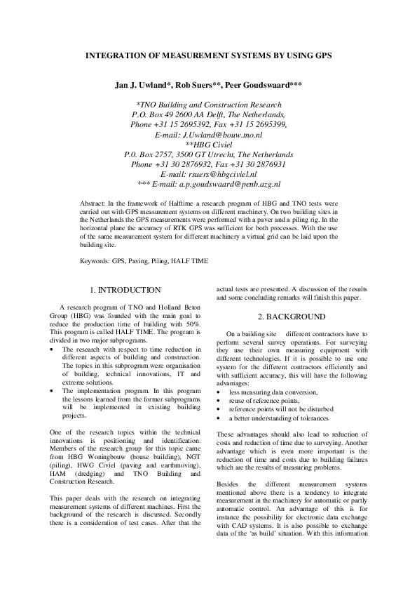 (PDF) Integration of Measurement Systems by Using GPS