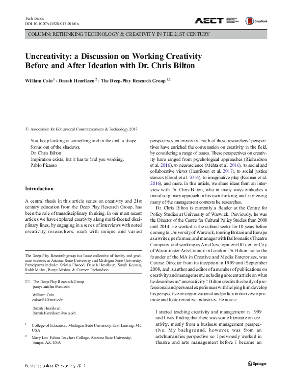 (PDF) Uncreativity: a Discussion on Working Creativity Before and After ...