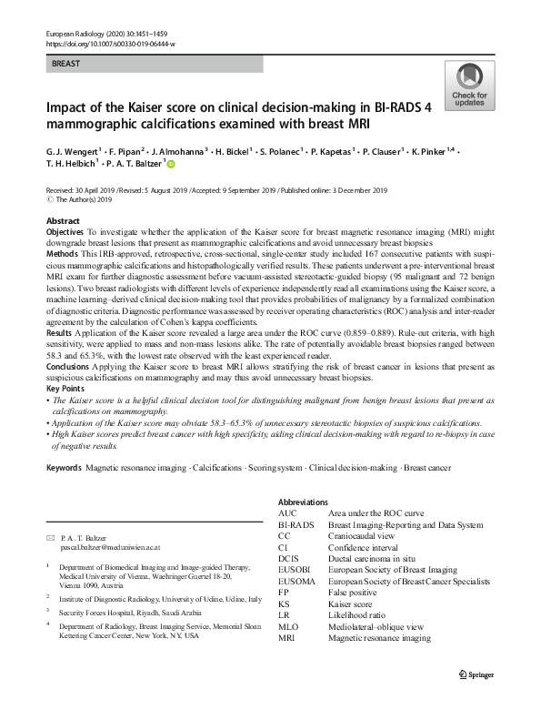 (PDF) Impact of the Kaiser score on clinical decision-making in BI-RADS ...