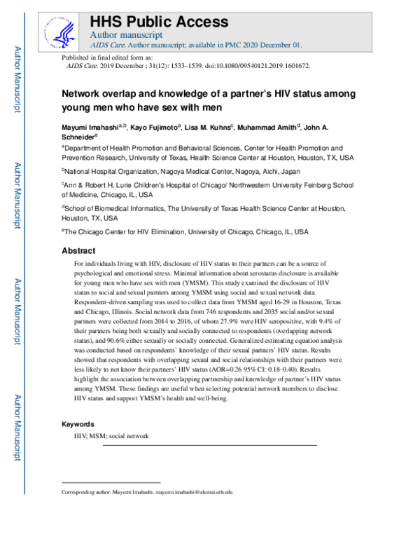 (PDF) Network overlap and knowledge of a partner’s HIV status among ...
