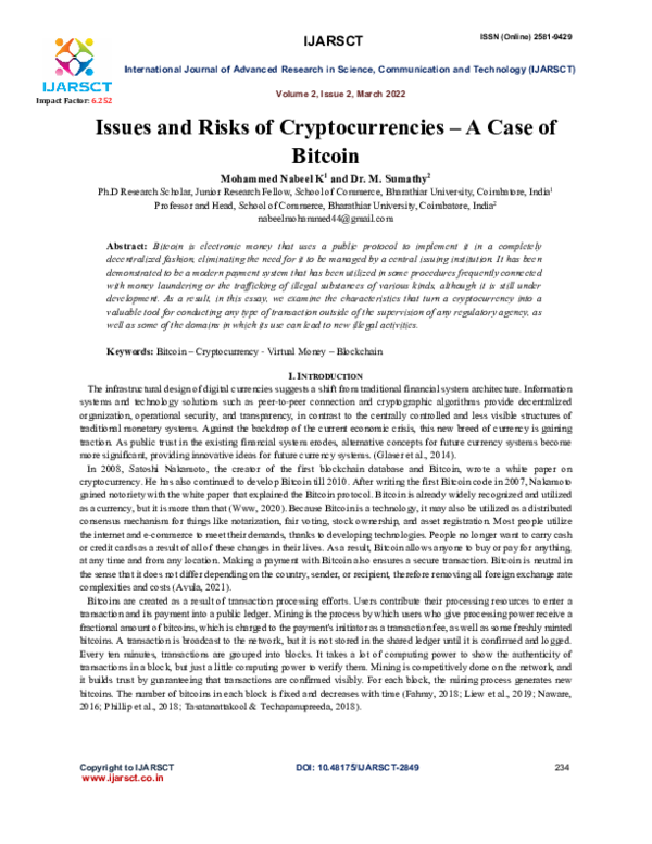 (PDF) Issues and Risks of Cryptocurrencies -A Case of Bitcoin