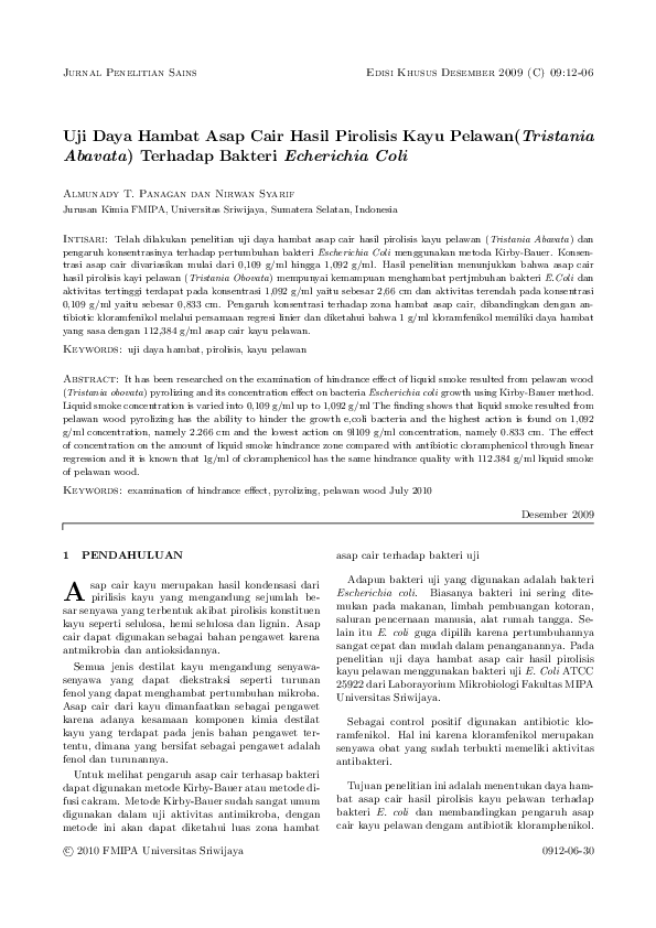 (PDF) C ) 09 : 1206 Uji Daya Hambat Asap Cair Hasil Pirolisis Kayu ...