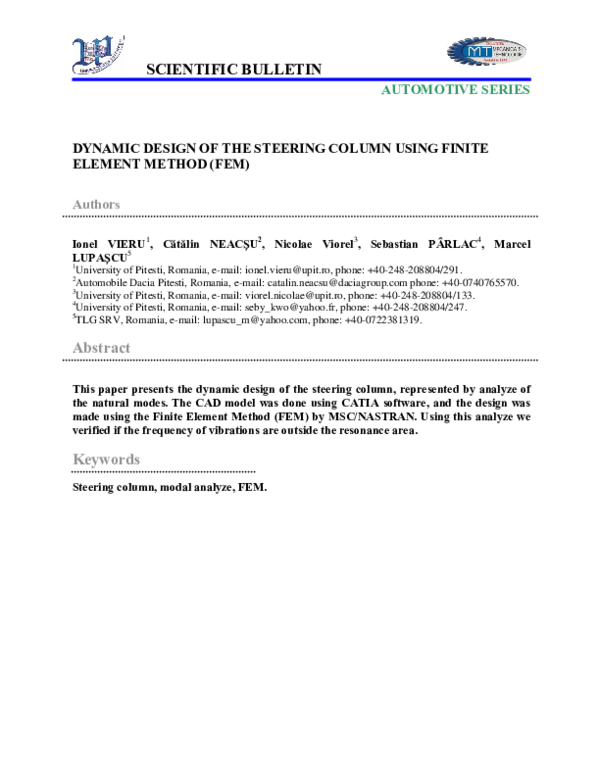 (PDF) Scientific Bulletin Automotive Series Dynamic Design of the ...