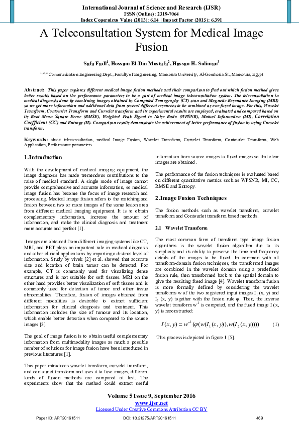 (PDF) A Teleconsultation System for Medical Image Fusion