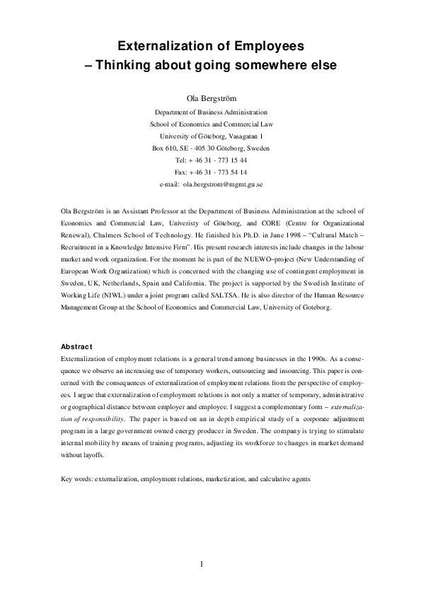 (PDF) Externalization of Employees