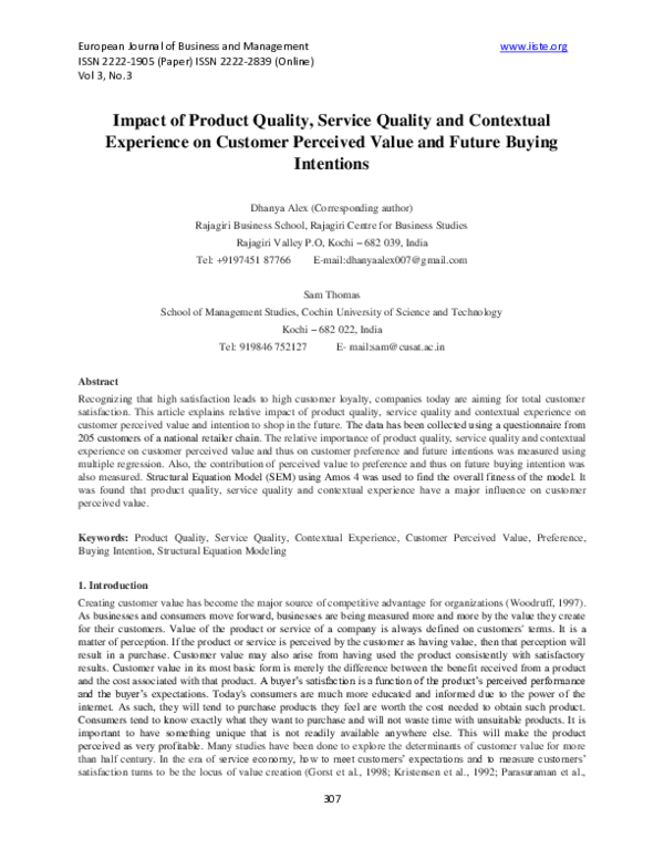 (PDF) Impact of Product Quality, Service Quality and Contextual ...