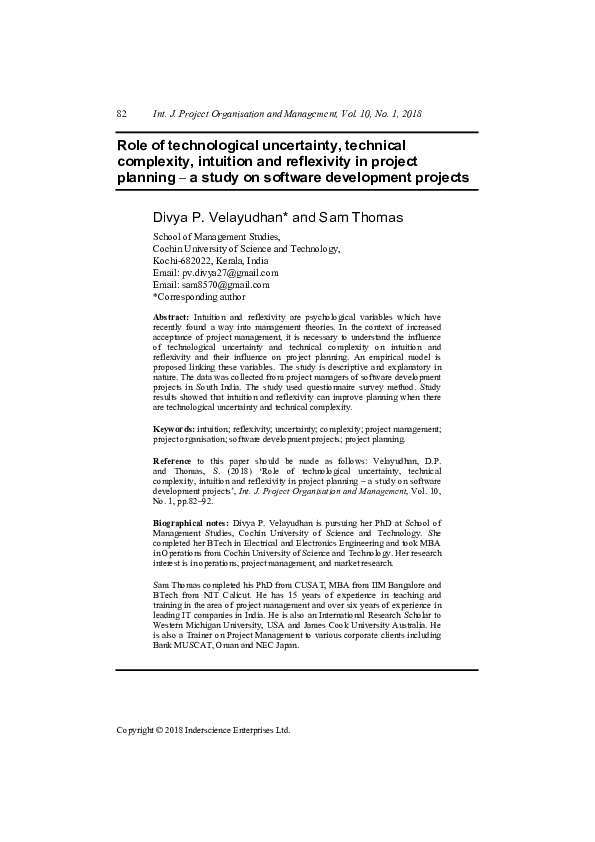 (PDF) Role of technological uncertainty, technical complexity ...