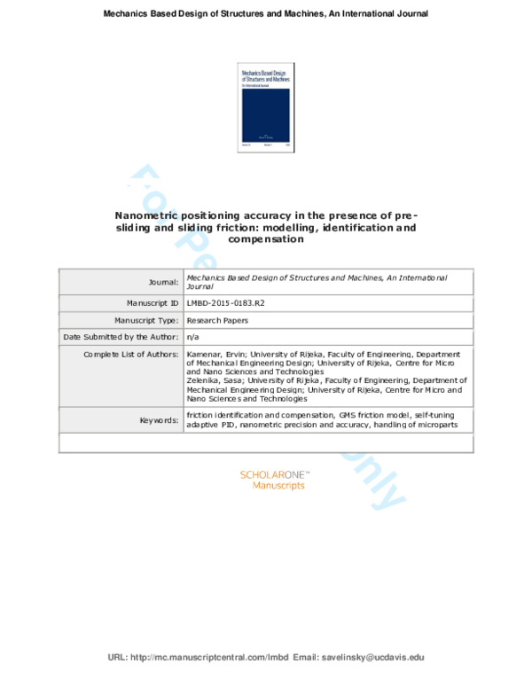 Pdf Nanometric Positioning Accuracy In The Presence Of Presliding And Sliding Friction