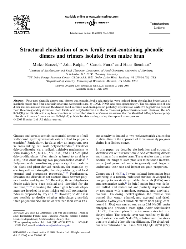 (PDF) Structural elucidation of new ferulic acid-containing phenolic ...