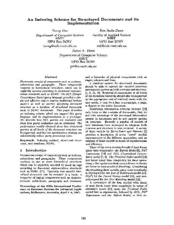 (PDF) An indexing scheme for structured documents and its implementation