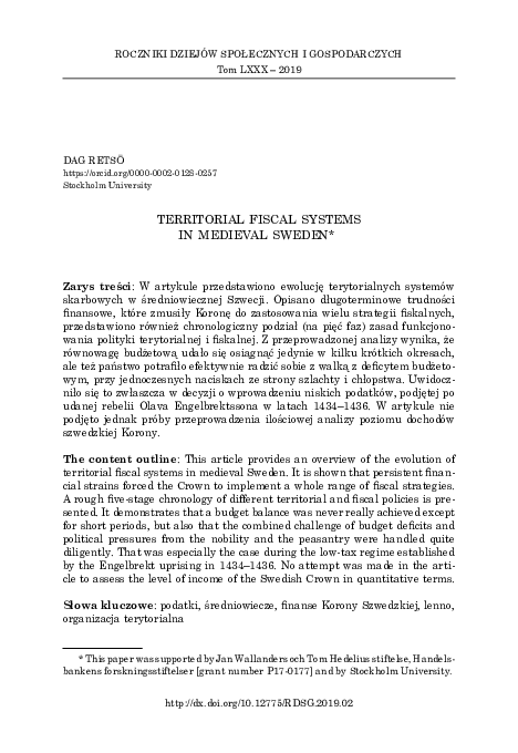 (PDF) Territorial fiscal systems in Medieval Sweden