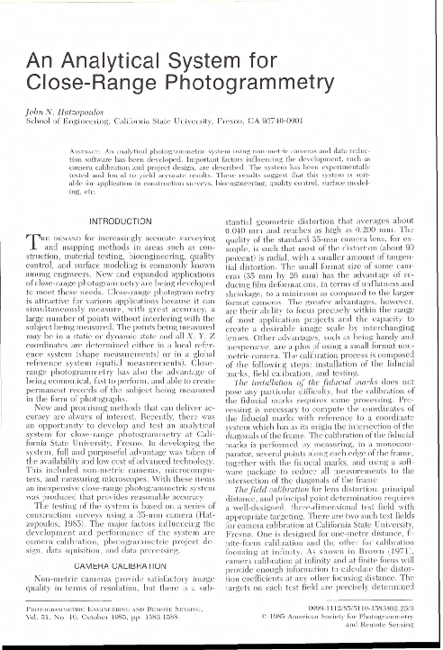 (PDF) An analytical system for close-range photogrammetry